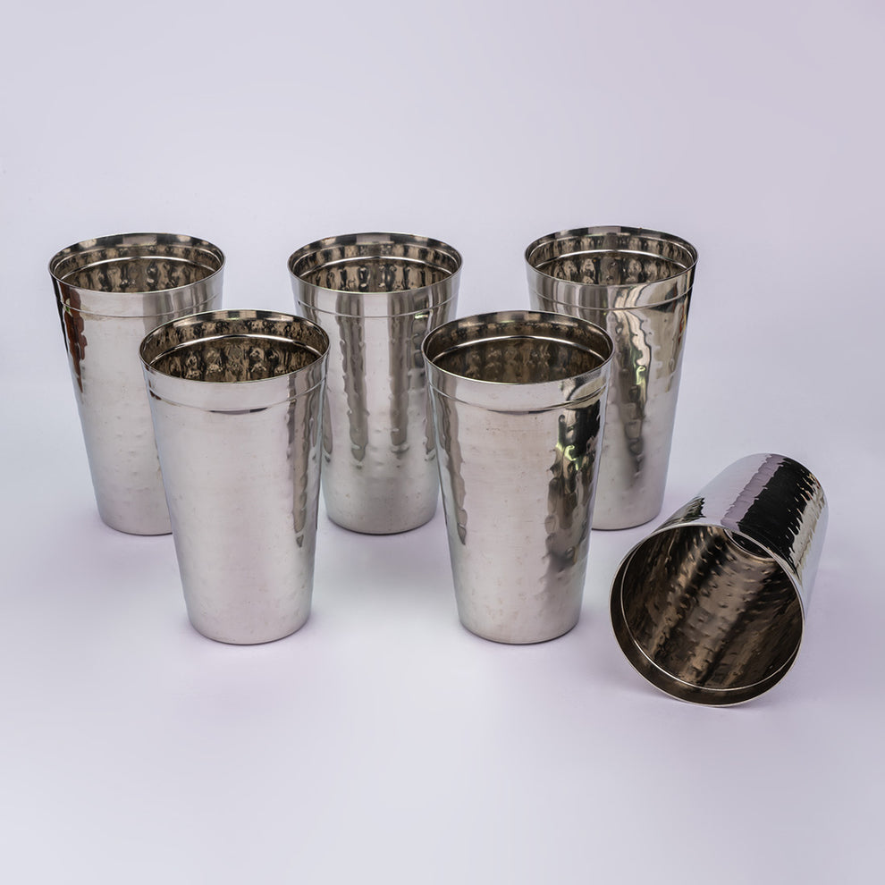 Premium Hammered Stainless Steel Lassi Glass Set of 6 700ML Online ...